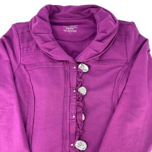 neon buddha | Sweaters | Neon Buddha L Purple Ruffle Button Up Cardigan ...